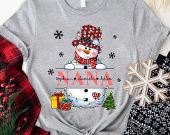 Personalized Grandma Snowman Christmas Shirt, Christmas Grandma Nana Mimi Shirt Custom Names ...