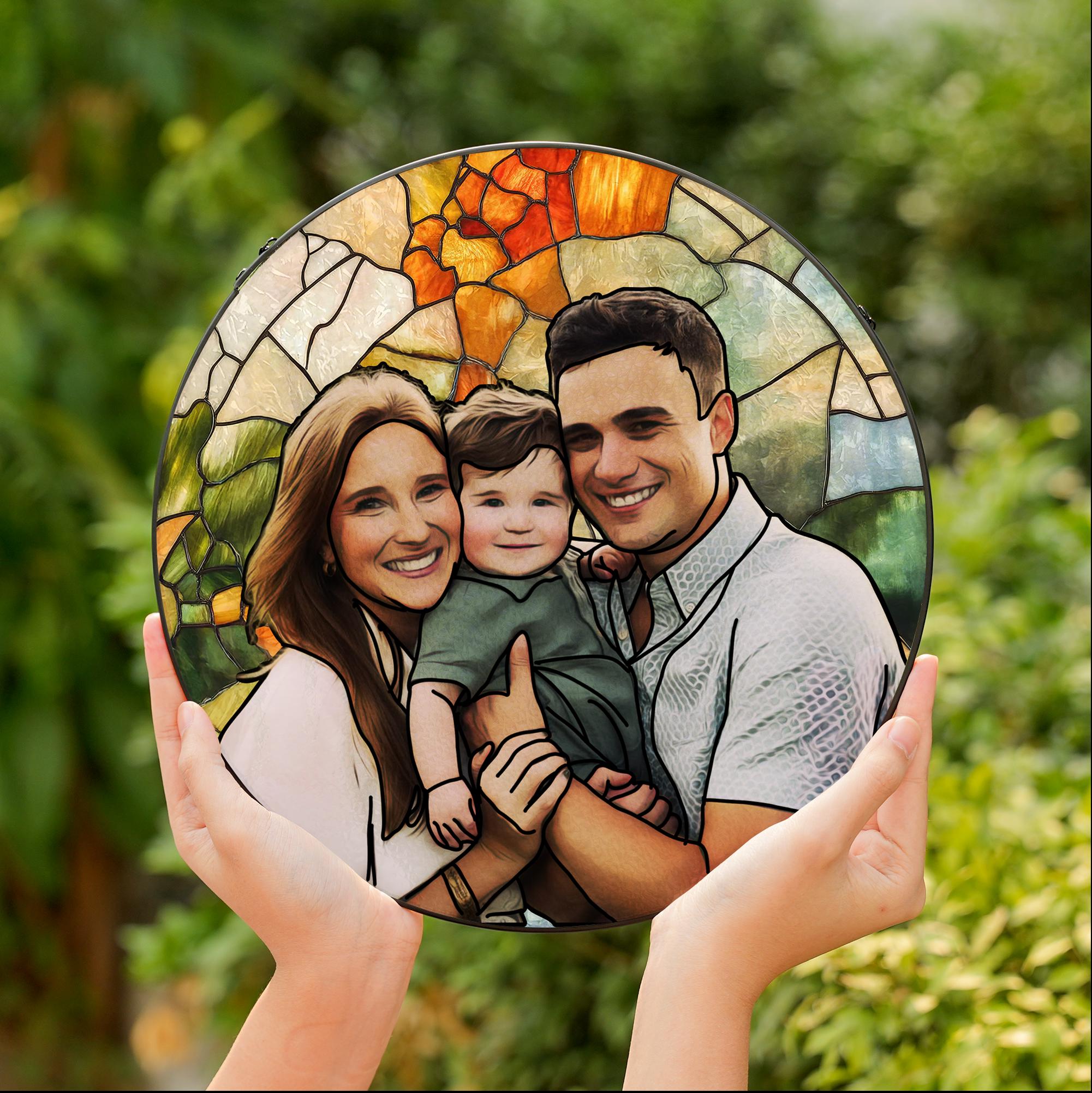 Personalized Family Photo Stained Glass Suncatcher, Family Portrait ...
