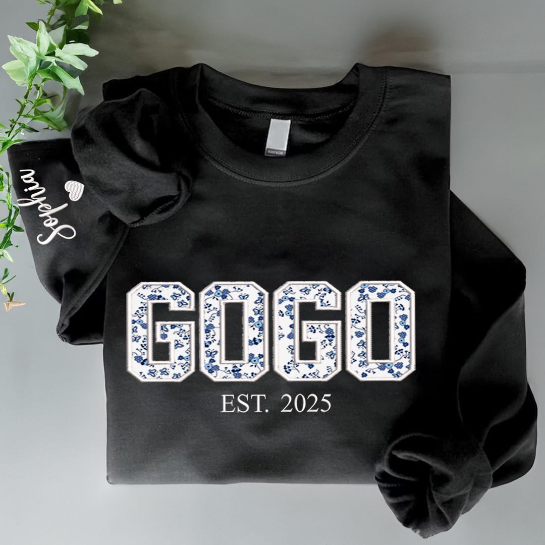 Custom Embroidered Gogo Sweatshirt – Floral Appliqué Gogo Crewneck ...