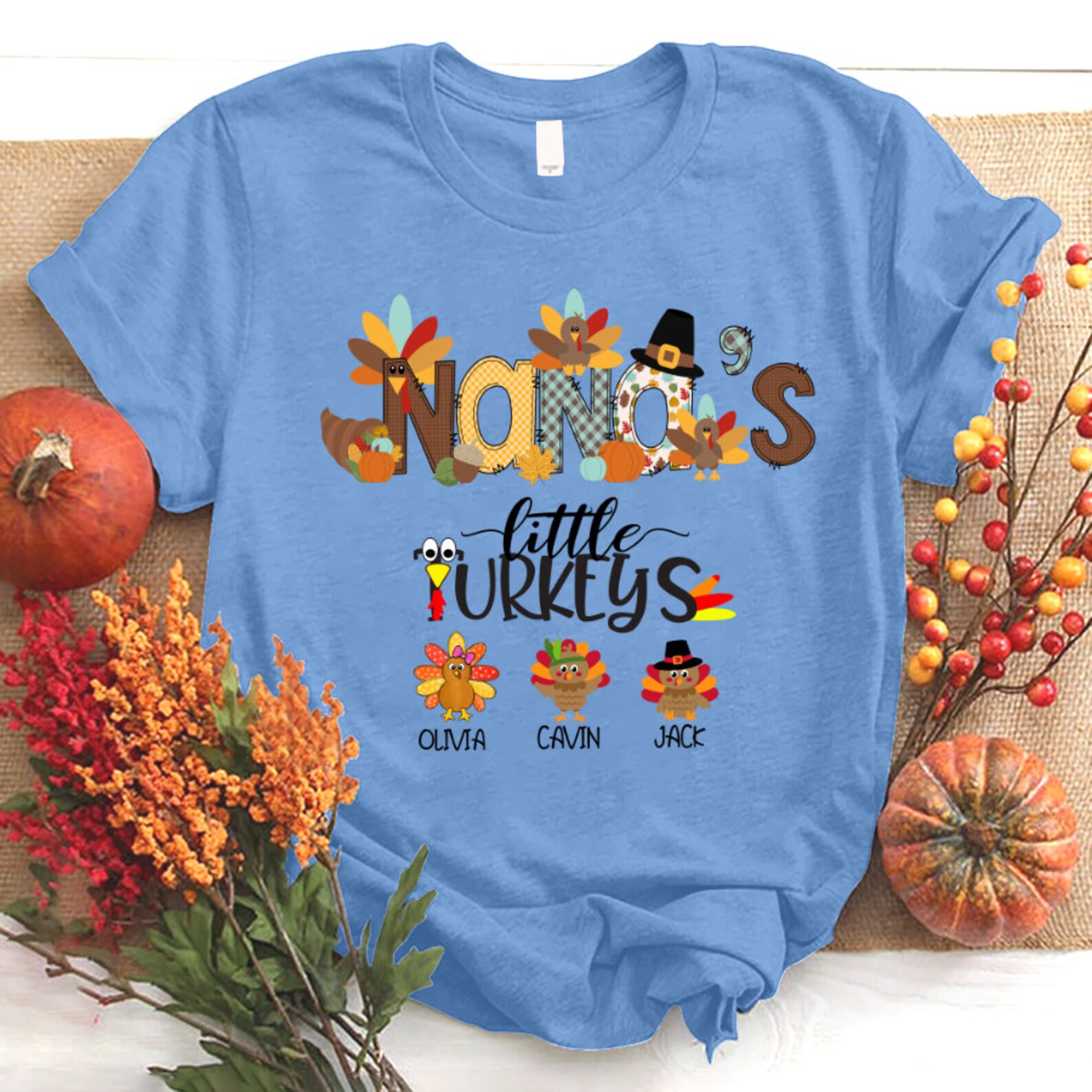 Personalized Turkey Nana Shirt, Custom Nana Little Turkey Shirt for ...