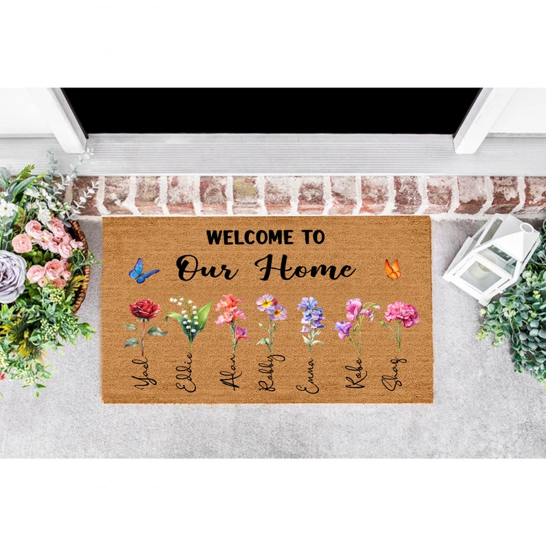 Custom Mimi Doormat With Kidnames, Mom Doormat Gift Floral Doormat Art ...