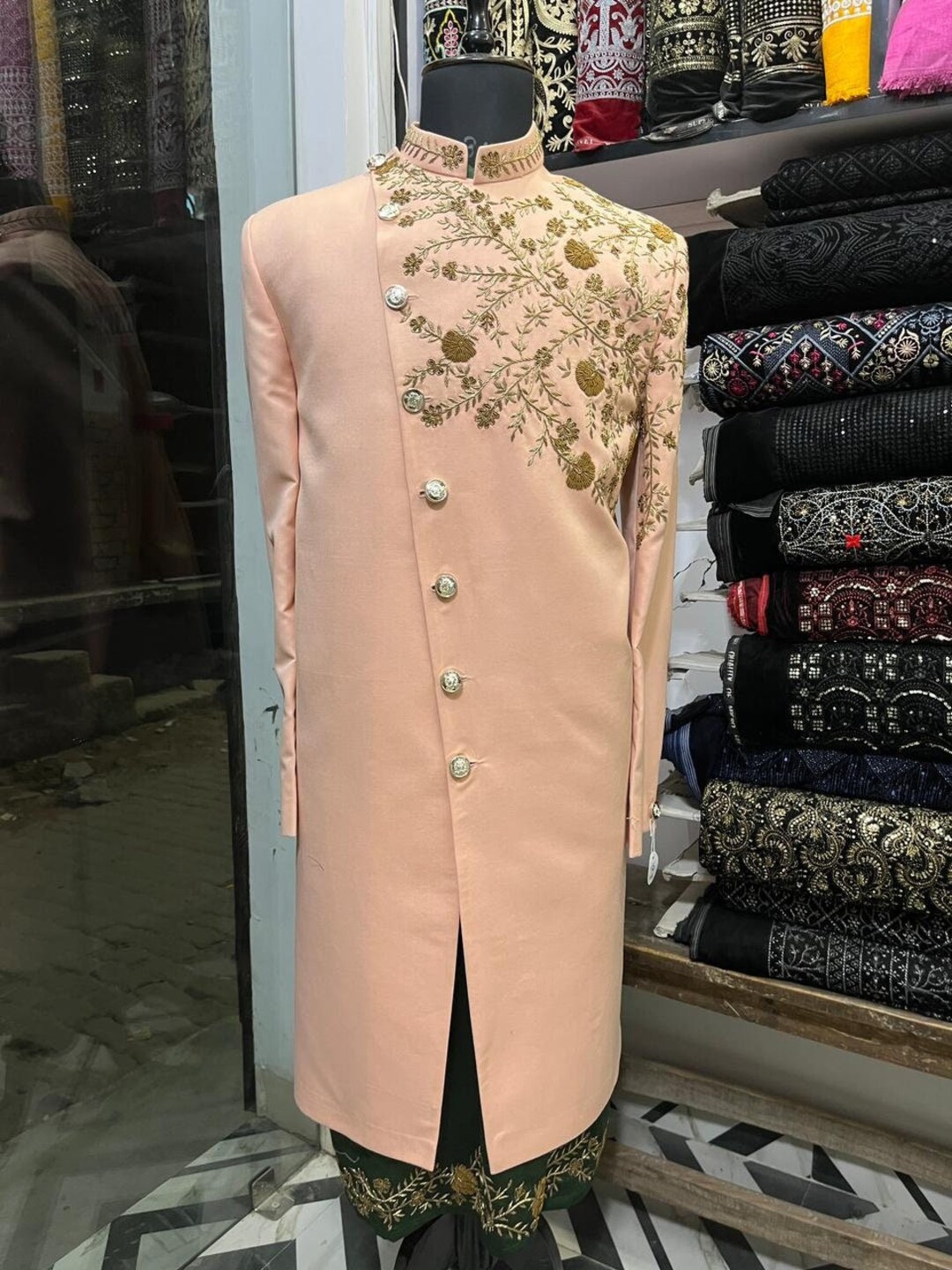 Peach Hand Embroidered Jodhpuri Sherwani for Men, Wedding Jodhpuri ...