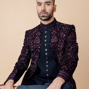 Wine Jodhpuri Sherwani for Men, Wedding Jodhpuri Indian Jacket Custom ...