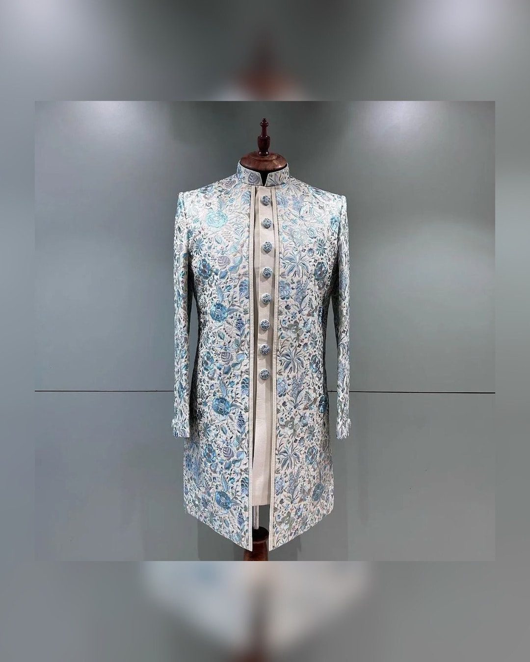 ARCTIC IVORY Hand Embroidered Jodhpuri Sherwani for Men, Wedding ...