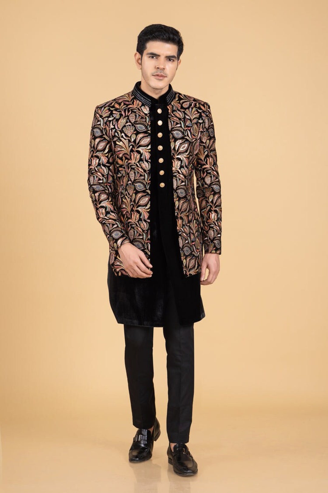 BLACK AND GOLDEN Jodhpuri Sherwani for Men, Wedding Jodhpuri Indian ...