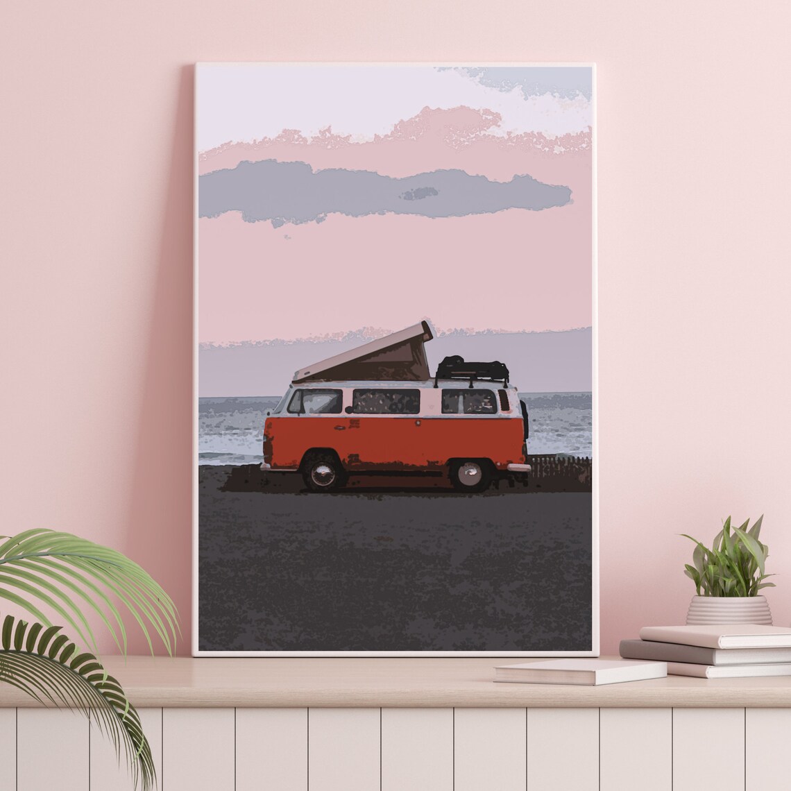 Red Vintage Van Printable Digital Watercolor Retro VW Van | Etsy