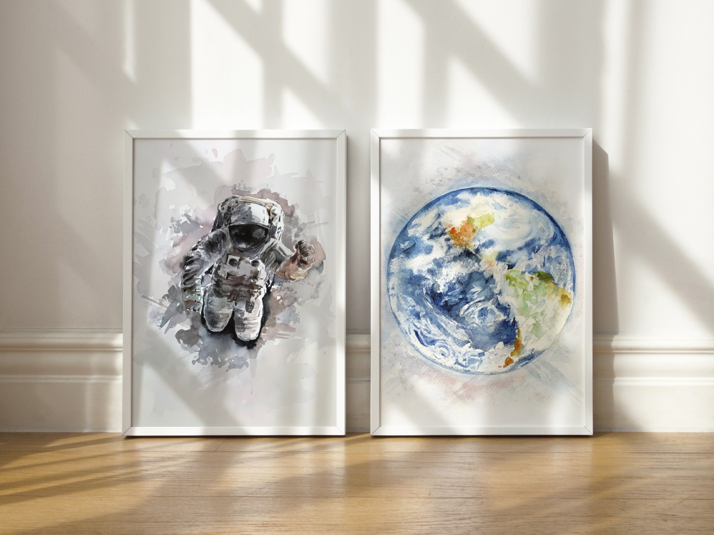 Earth Planet Art Print, Watercolor Painting, Printable Wall Art, Space ...