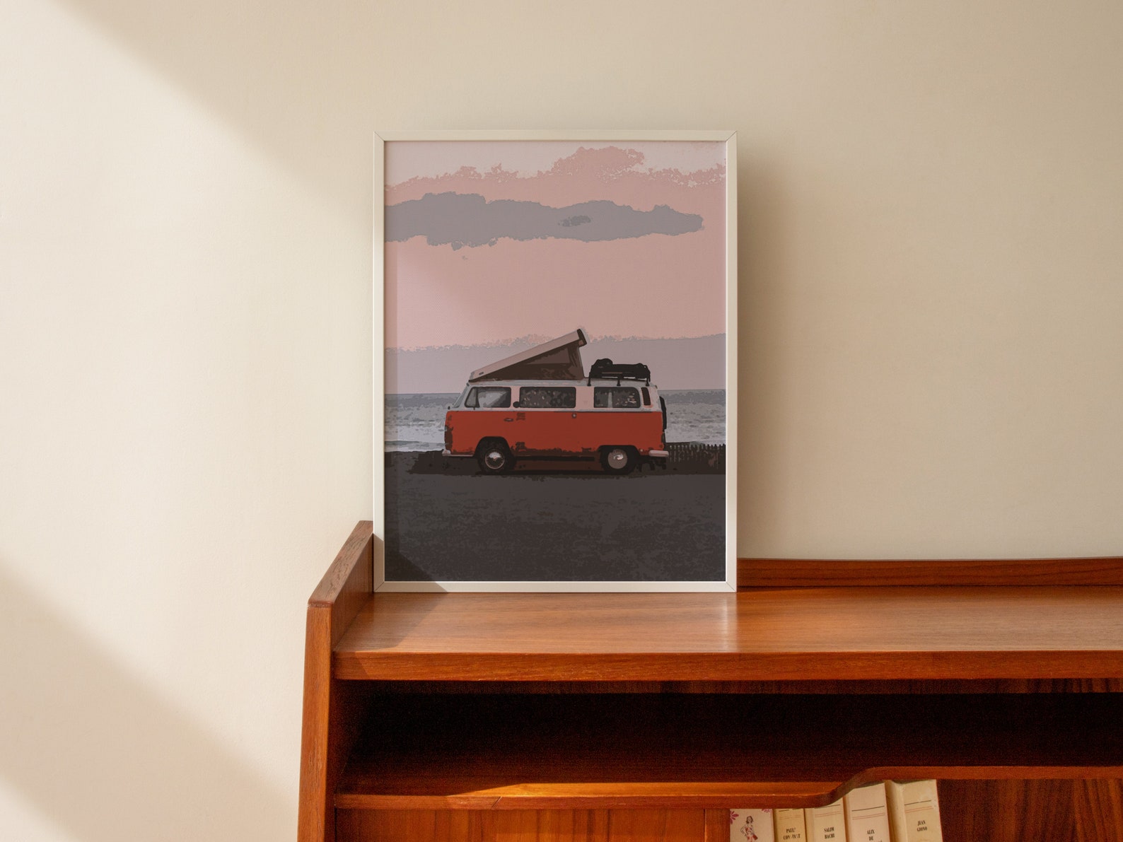 Red Vintage Van Printable, Digital Watercolor, Retro VW Van Wall Decor ...
