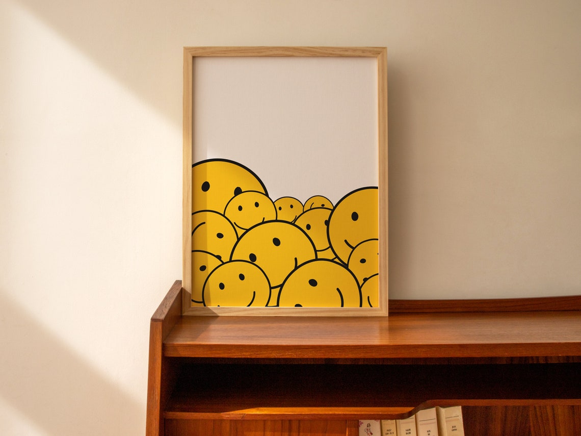 Smiley Face Poster, Set of 2, Wall Art Print Trendy, Smiley Face Print ...