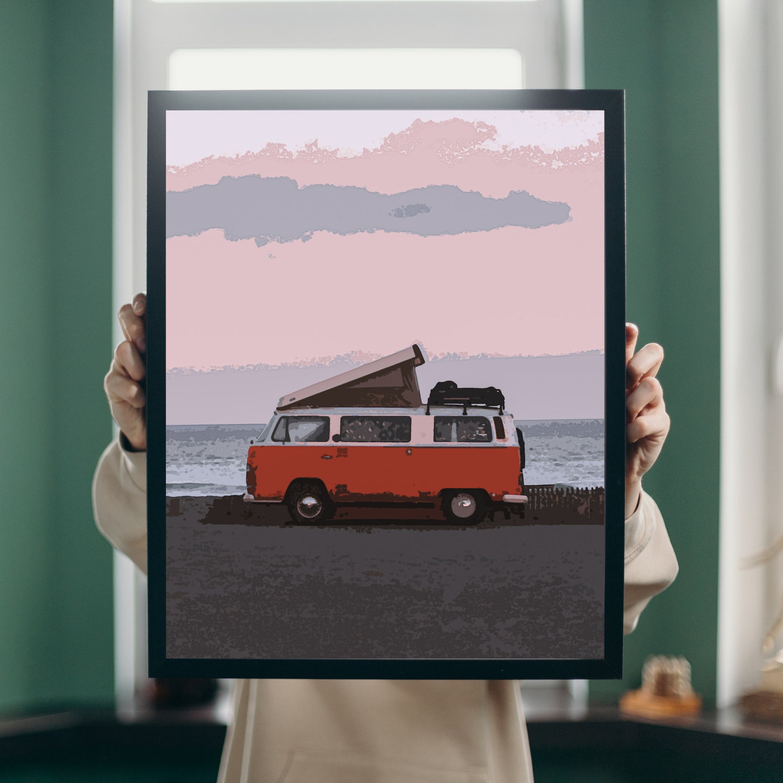 Red Vintage Van Printable Digital Watercolor Retro VW Van | Etsy