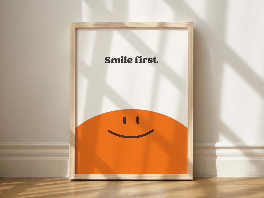 Smile First, Smiley Face Art Prints, Happy Face Print, Trendy Wall Art ...