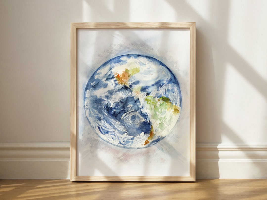 Earth Planet Art Print, Watercolor Painting, Printable Wall Art, Space ...