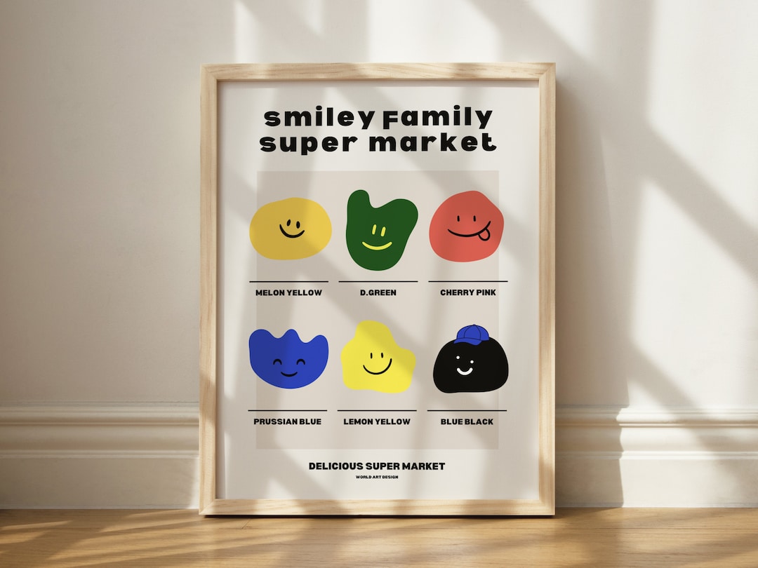 Colorful Smiley Face Print, Retro Printable, Trendy Wall Art, Girls ...
