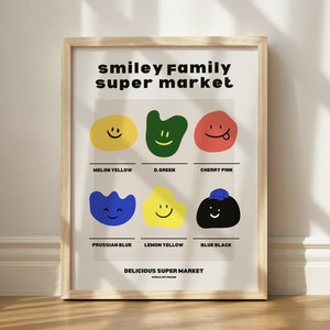 Colorful Smiley Face Print, Retro Printable, Trendy Wall Art, Girls ...