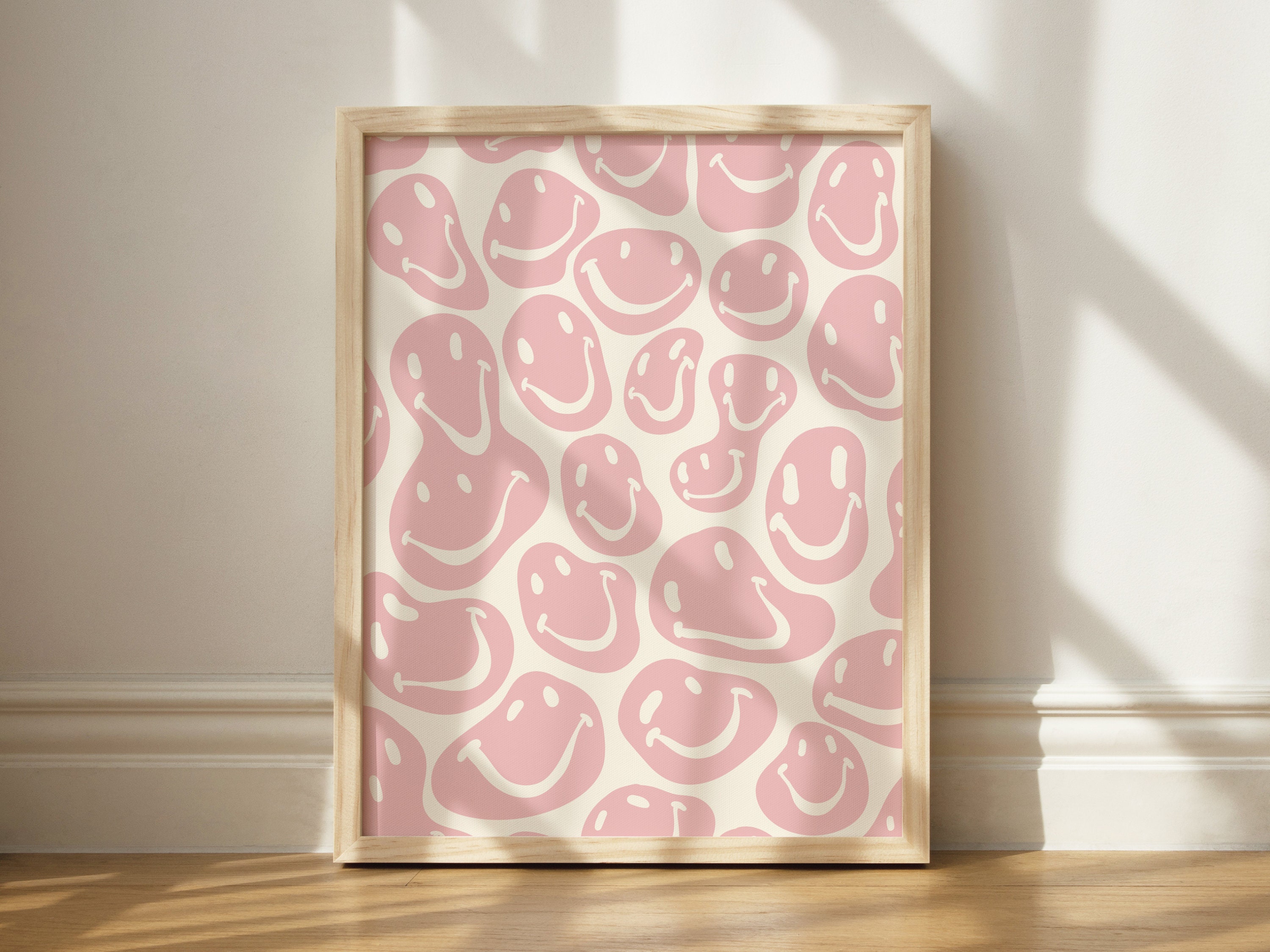 Melted Smiley Print, Baby Pink Melted Face Art, Smiley Face Print ...