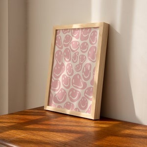 Melted Smiley Print, Baby Pink Melted Face Art, Smiley Face Print ...