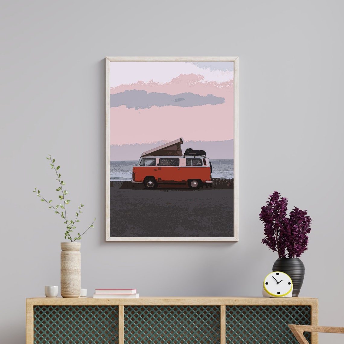 Red Vintage Van Printable Digital Watercolor Retro VW Van | Etsy
