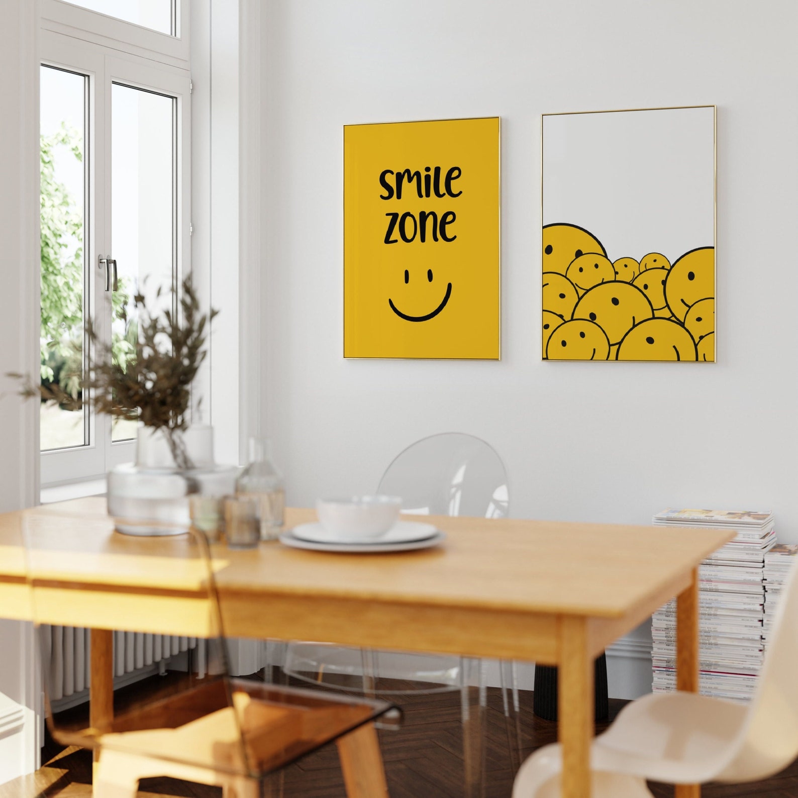 Smiley Face Poster, Set of 2, Wall Art Print Trendy, Smiley Face Print ...