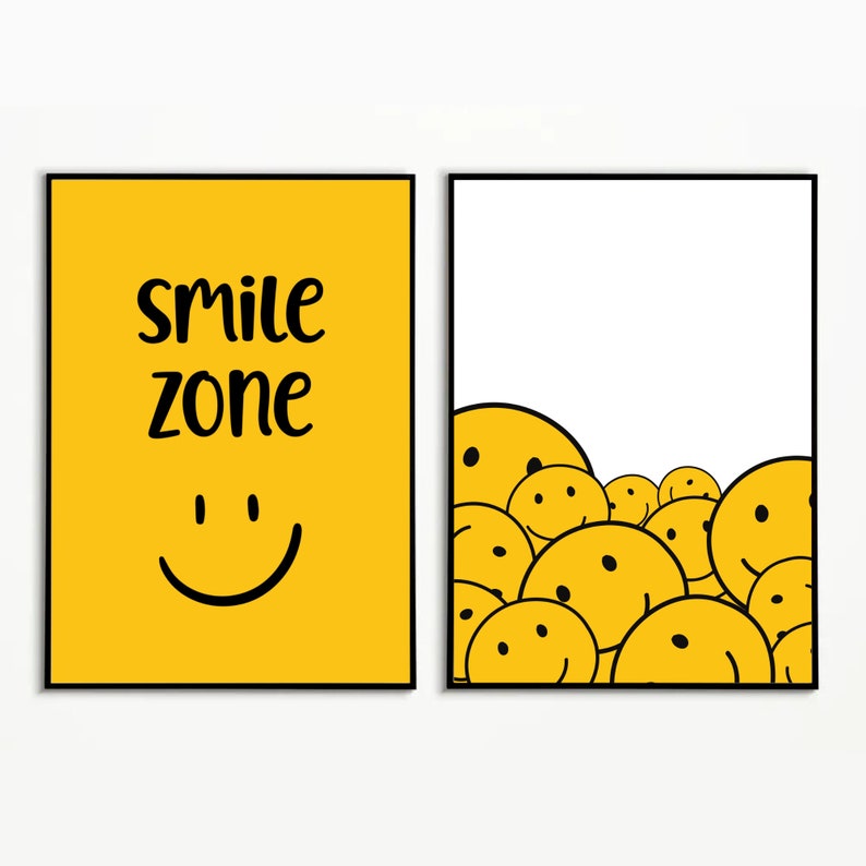 Smiley Face Poster Set of 2 Wall Art Print Trendy Smiley - Etsy
