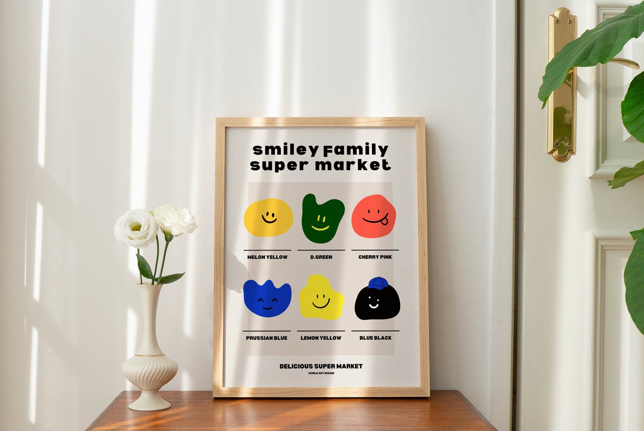 Colorful Smiley Face Print, Retro Printable, Trendy Wall Art, Girls ...