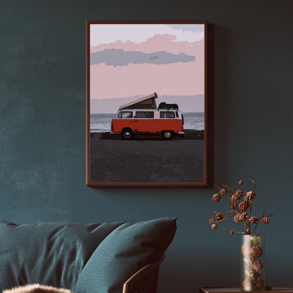 Red Vintage Van Printable Digital Watercolor Retro VW Van | Etsy