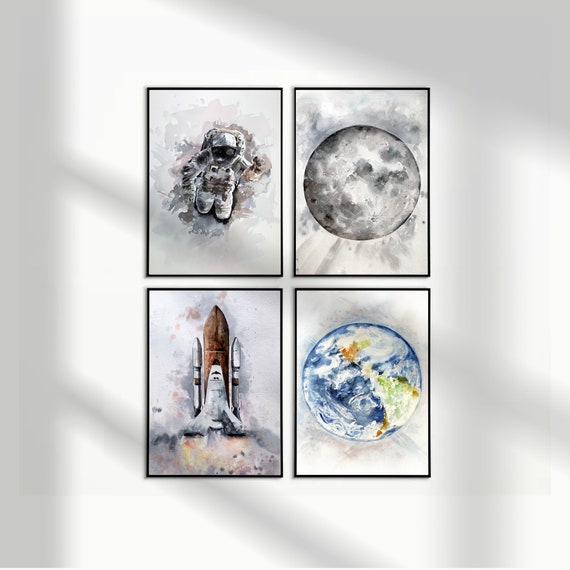 Space Print Set of 4 Space Poster Astronaut Print Modern - Etsy