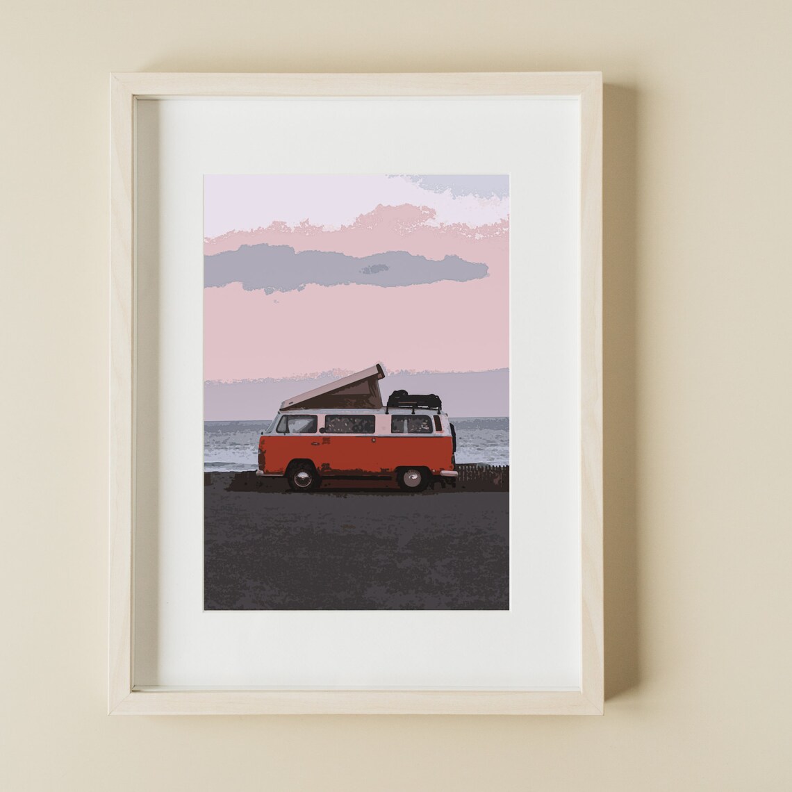 Red Vintage Van Printable Digital Watercolor Retro VW Van | Etsy