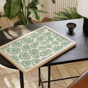 Sage Green Melted Smiley Face Print, Funky Wall Art, Happy Face Print ...