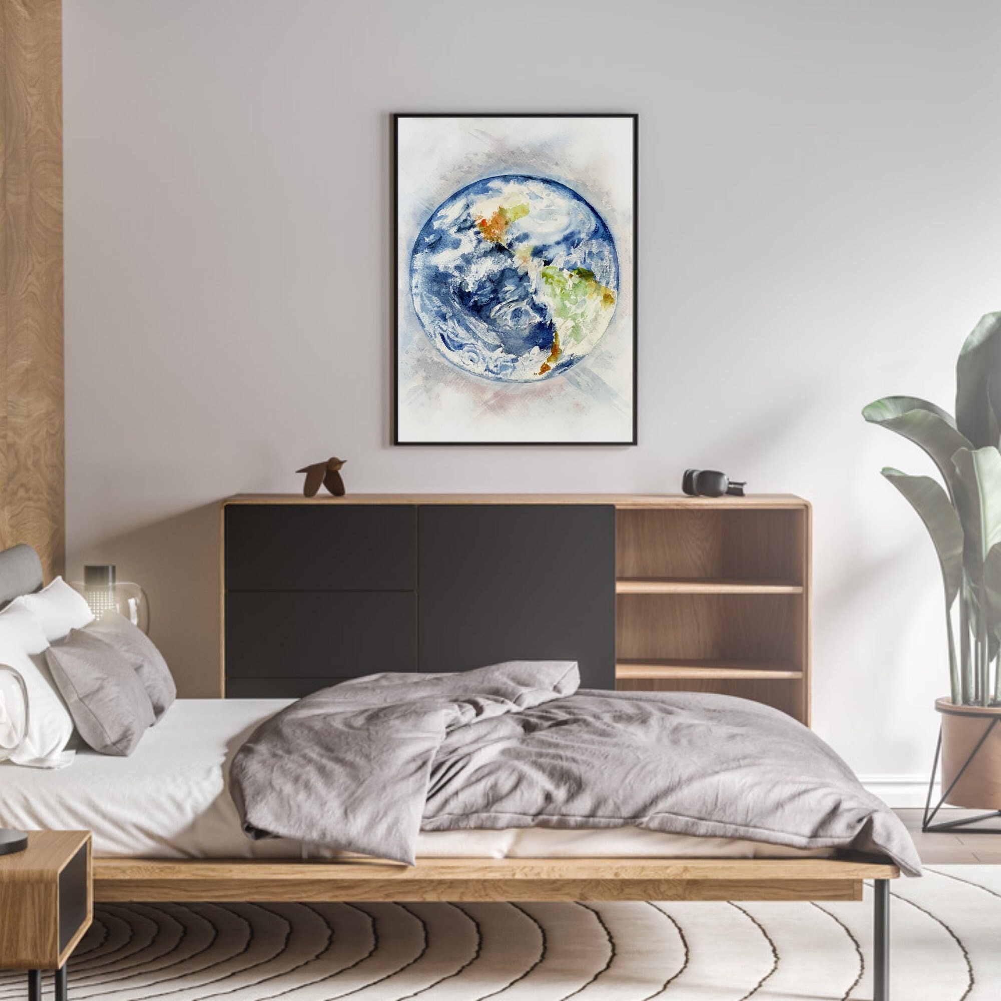 Earth Planet Art Print, Watercolor Painting, Printable Wall Art, Space ...