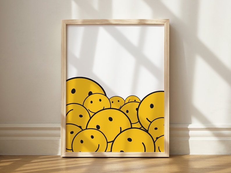 Smiley Face Poster, Set of 2, Wall Art Print Trendy, Smiley Face Print ...