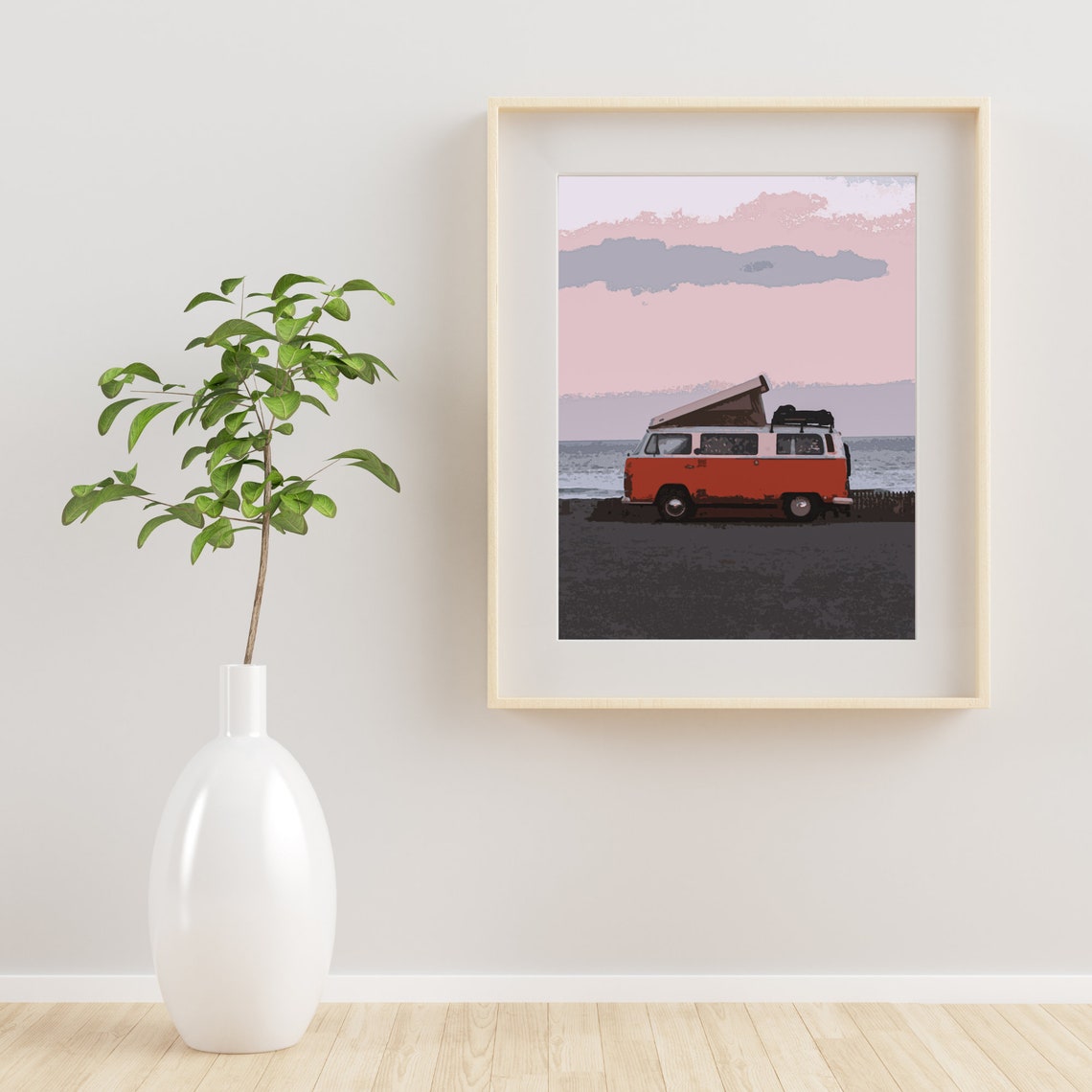 Red Vintage Van Printable Digital Watercolor Retro VW Van | Etsy