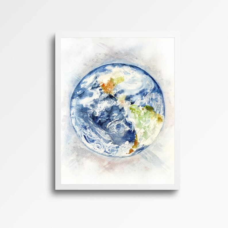 Earth Planet Art Print Watercolor Painting Printable Wall | Etsy