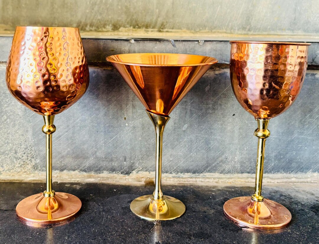 Copper Wine Glass, Martini Glass, Goblet Glass, Set of 3 - Etsy