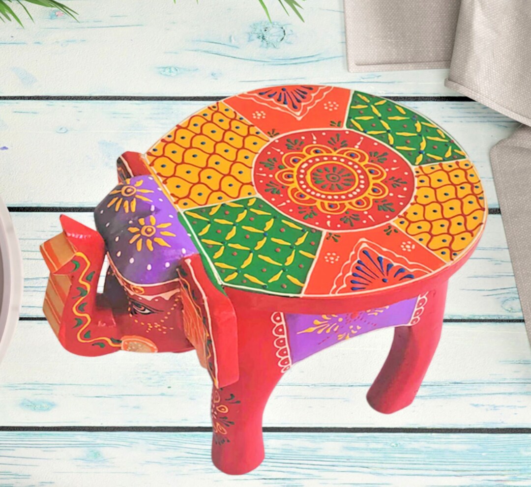 Indian Traditional Decorative Wooden Stool, Colorful Step Stool for ...