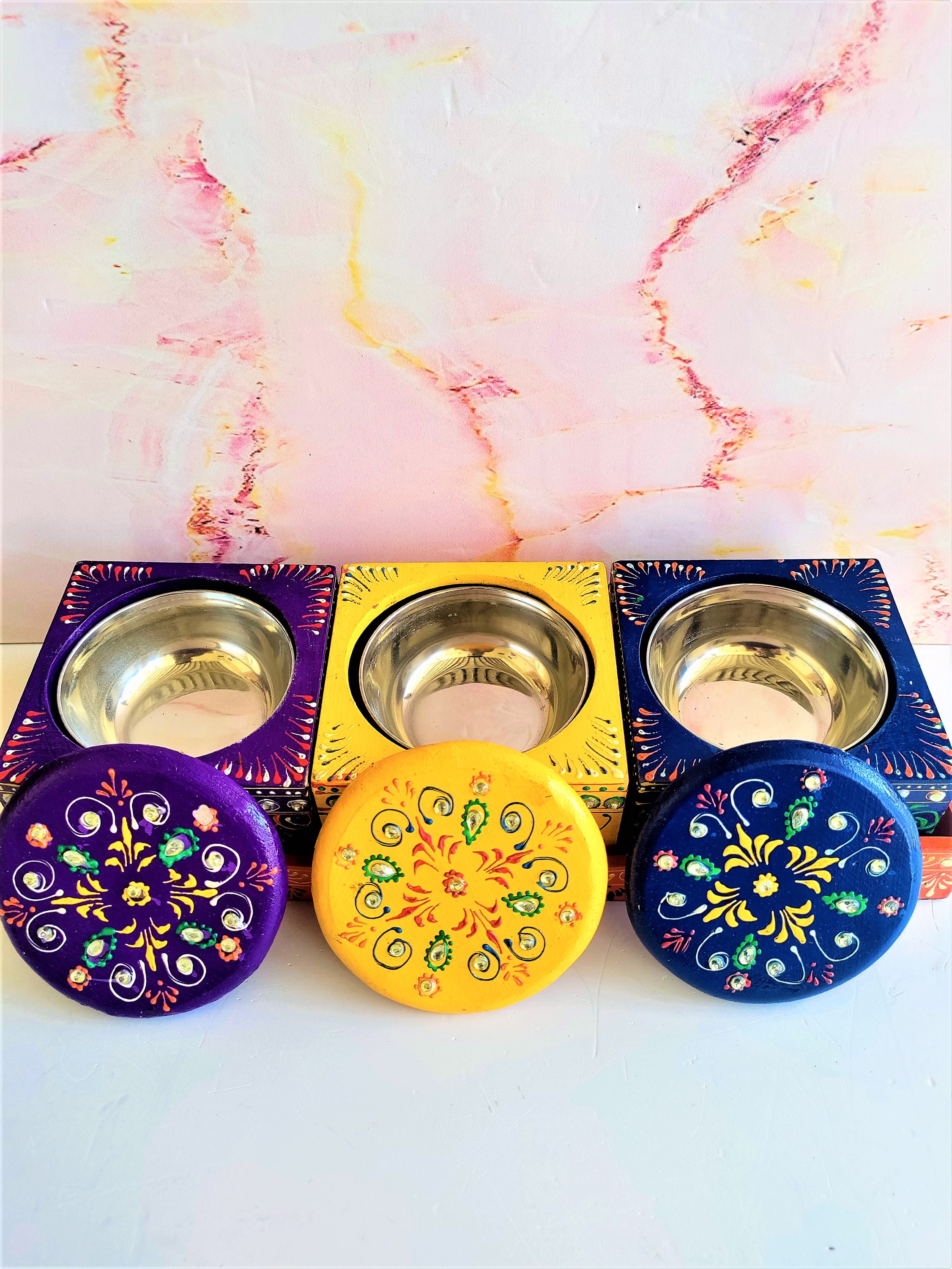 Indian Wooden Tray Set Masala Box Decorative Bowls With Lid - Etsy