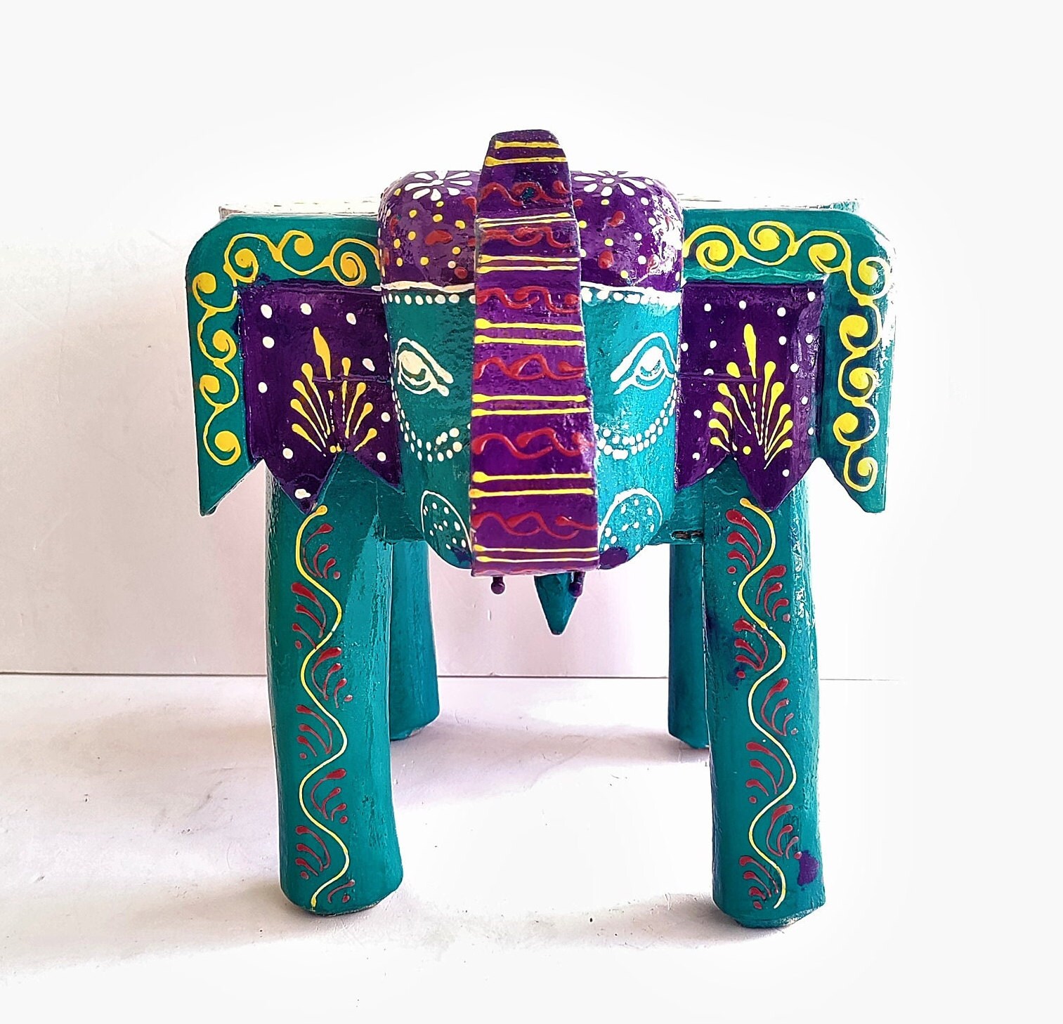 Indian Handicraft Wooden Step Stool, Elephant Stool for Coffee, Tea ...