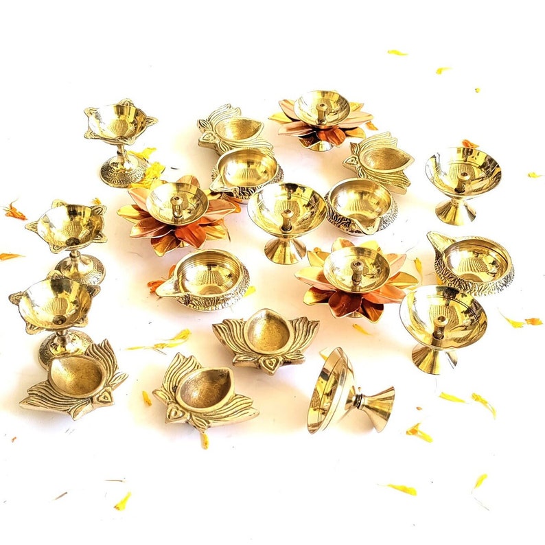 Brass Deepak for Pooja, Oil Lamp, Mandir Temple Decor, Pack of 10 - Etsy