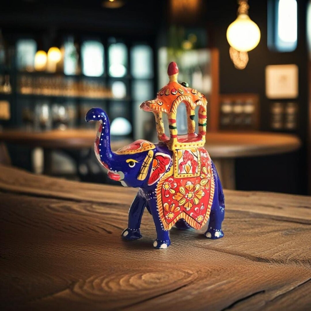 Indian Handmade Metal Elephant Decor, Minakari Housewarming Gift, Set ...