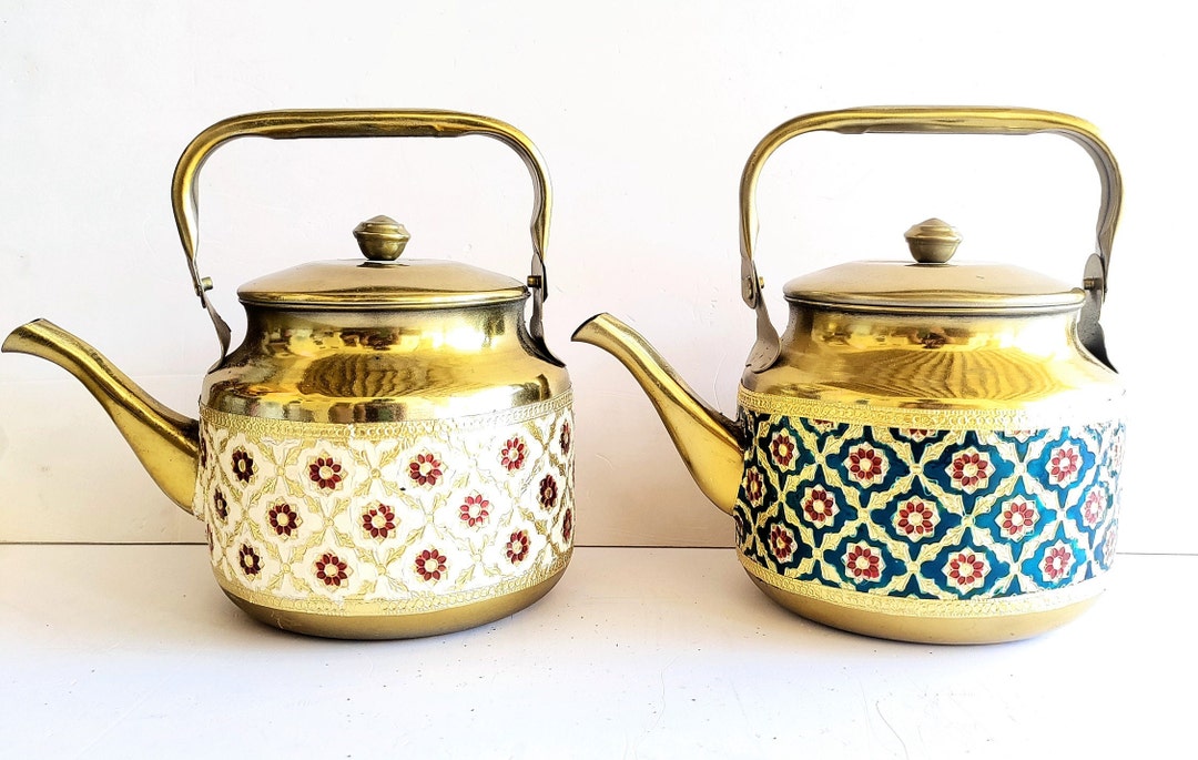 Indian Decorative Steel Tea Kettle, Embossed Painted Tea Pots ...