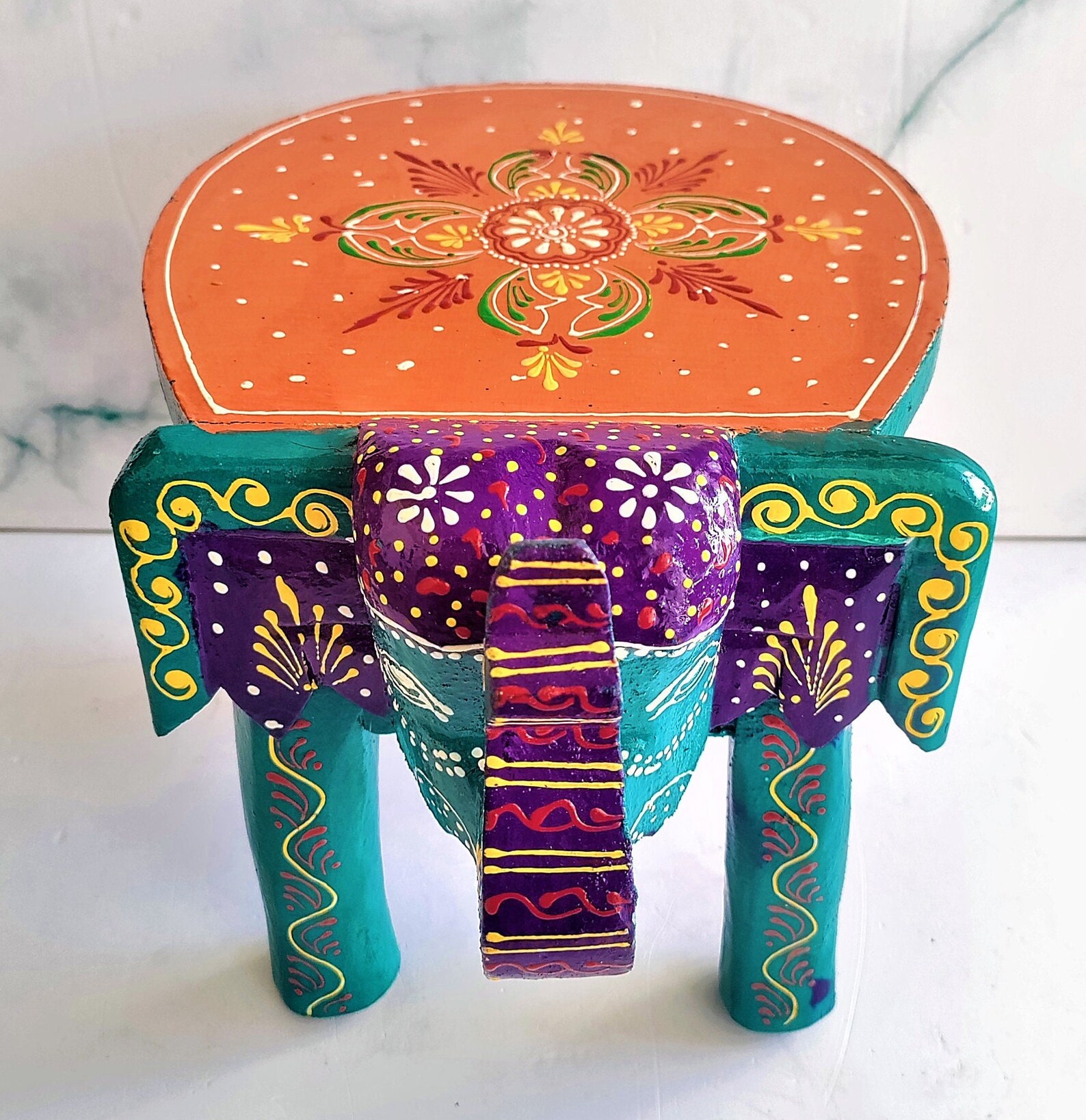 Indian Handicraft Wooden Step Stool, Elephant Stool for Coffee, Tea ...
