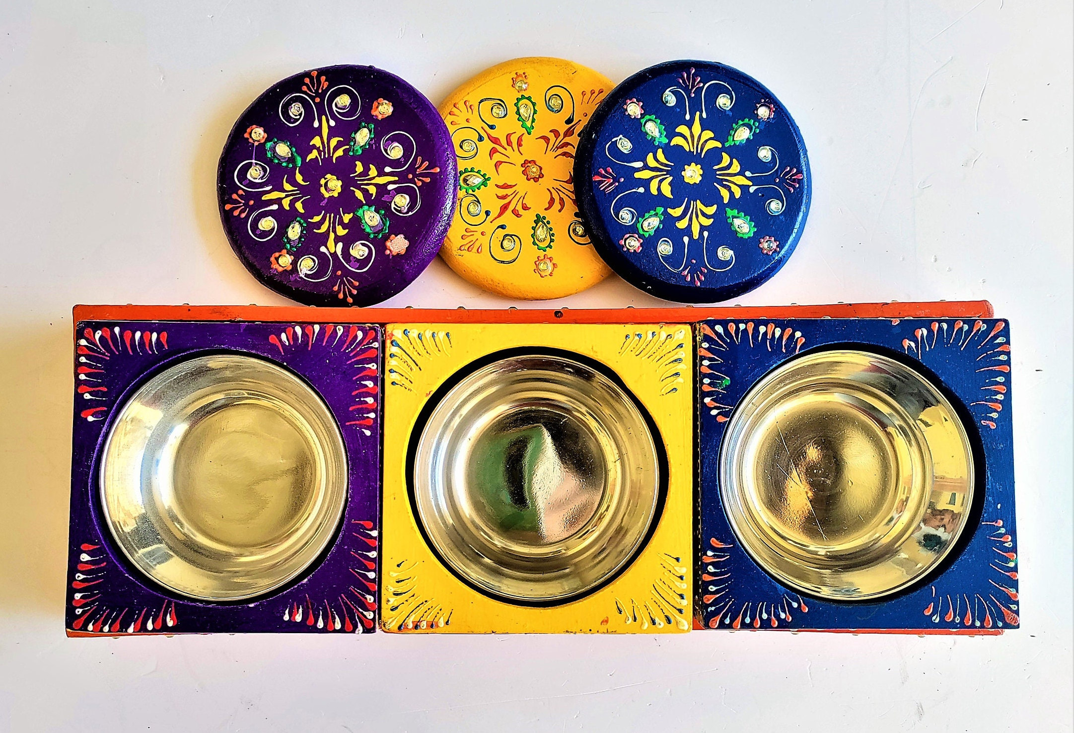Indian Wooden Tray Set Masala Box Decorative Bowls With Lid - Etsy