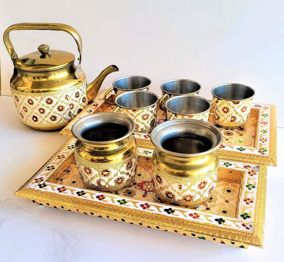 Tray With Tea Cups, Tea Pot, Serving Tray With Bowls, Kitchen Storage ...