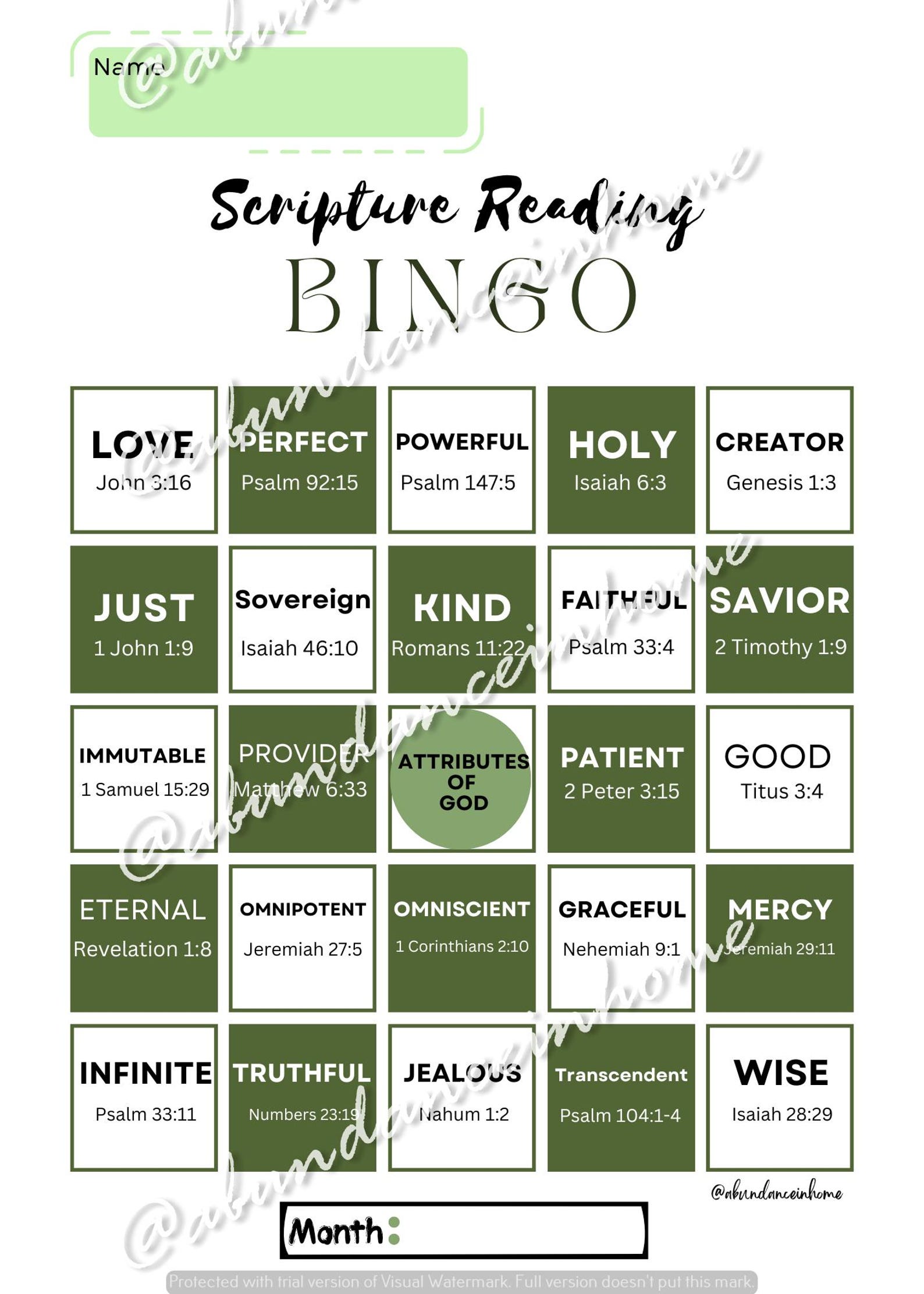 Scripture Reading Bingo - Etsy