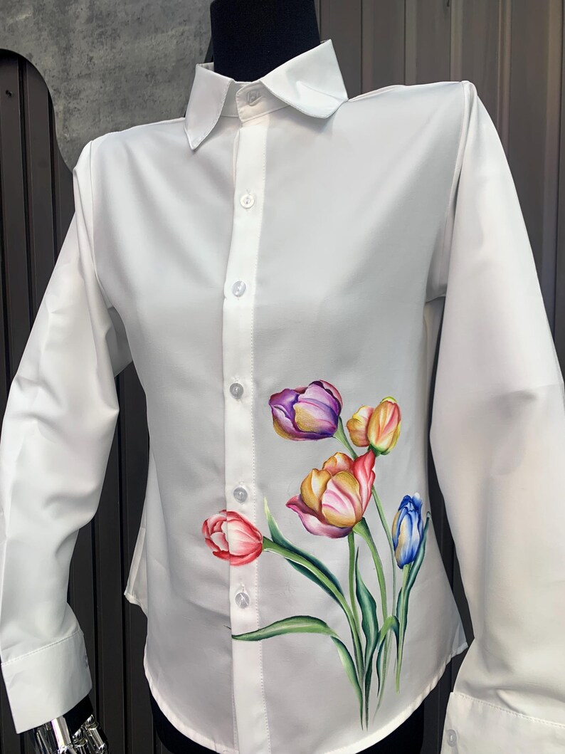 Hand Painted Blouse | Hand Painted Tulip | Flowers Painting| Spring ...