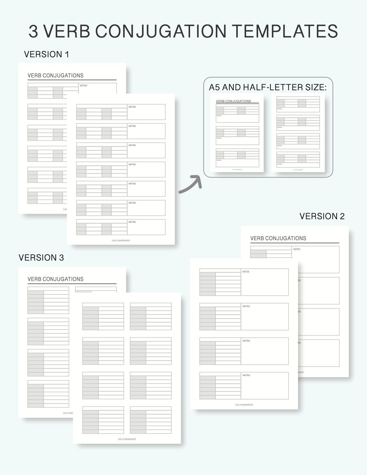 Language Learning Sheets for Spanish, French, Italian, Portuguese ...