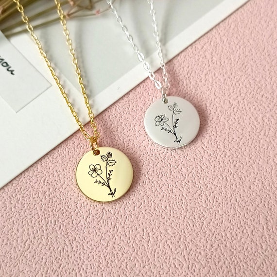 Personalized Birth Flower Necklace Flower Necklace | Etsy