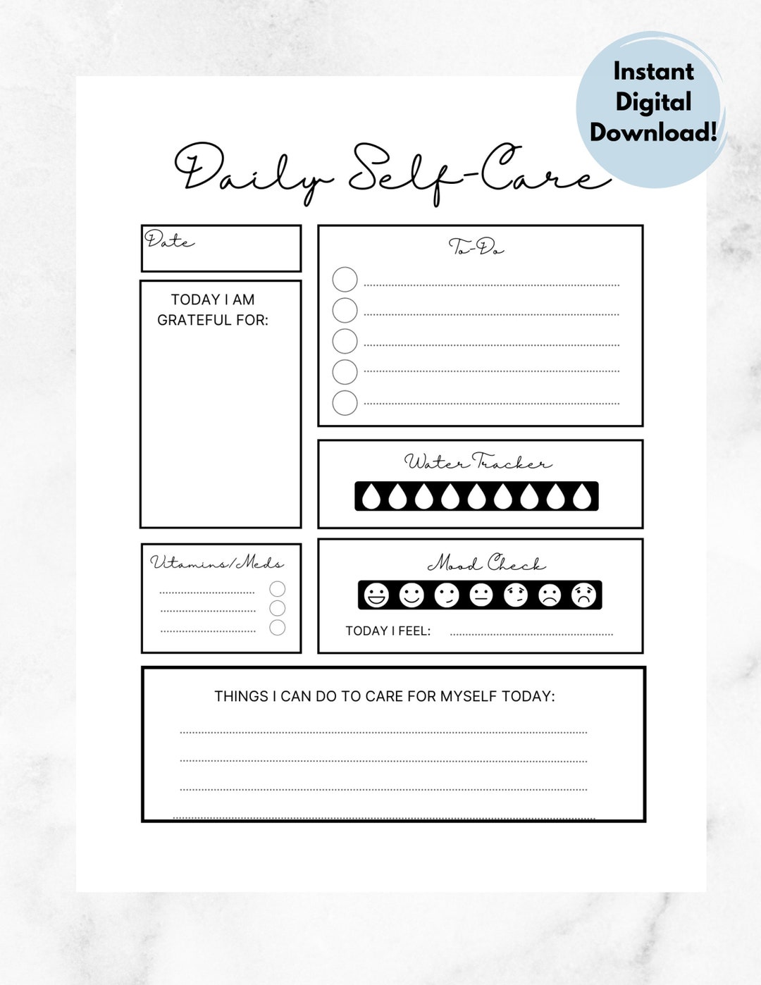 Daily Self-care Log, Self Care Planner, Mental Health, Printable ...