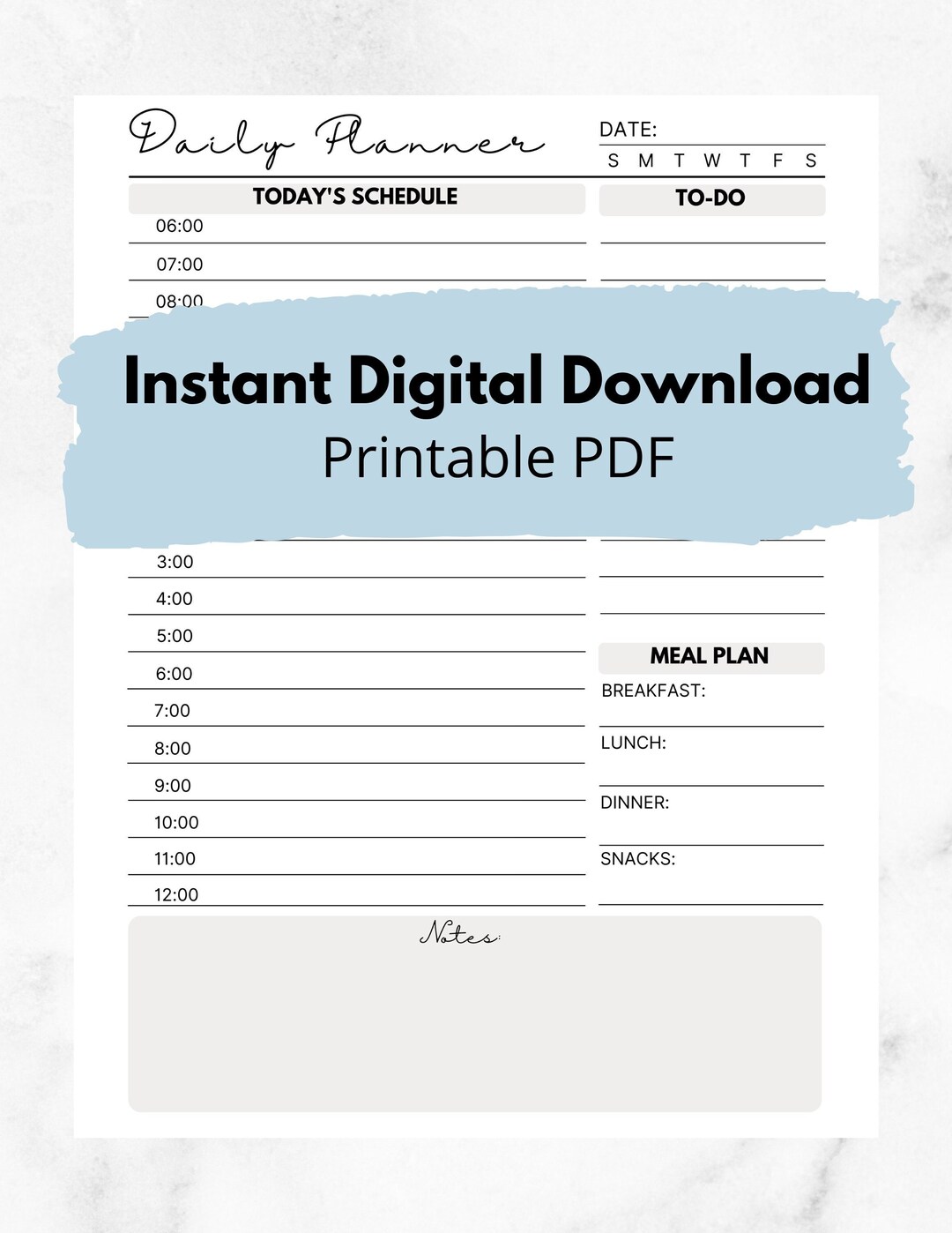 Printable Daily Planner, Hourly Schedule, Daily Schedule, To-do List ...