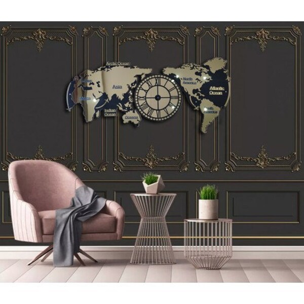 World Map Wall Clock - Etsy