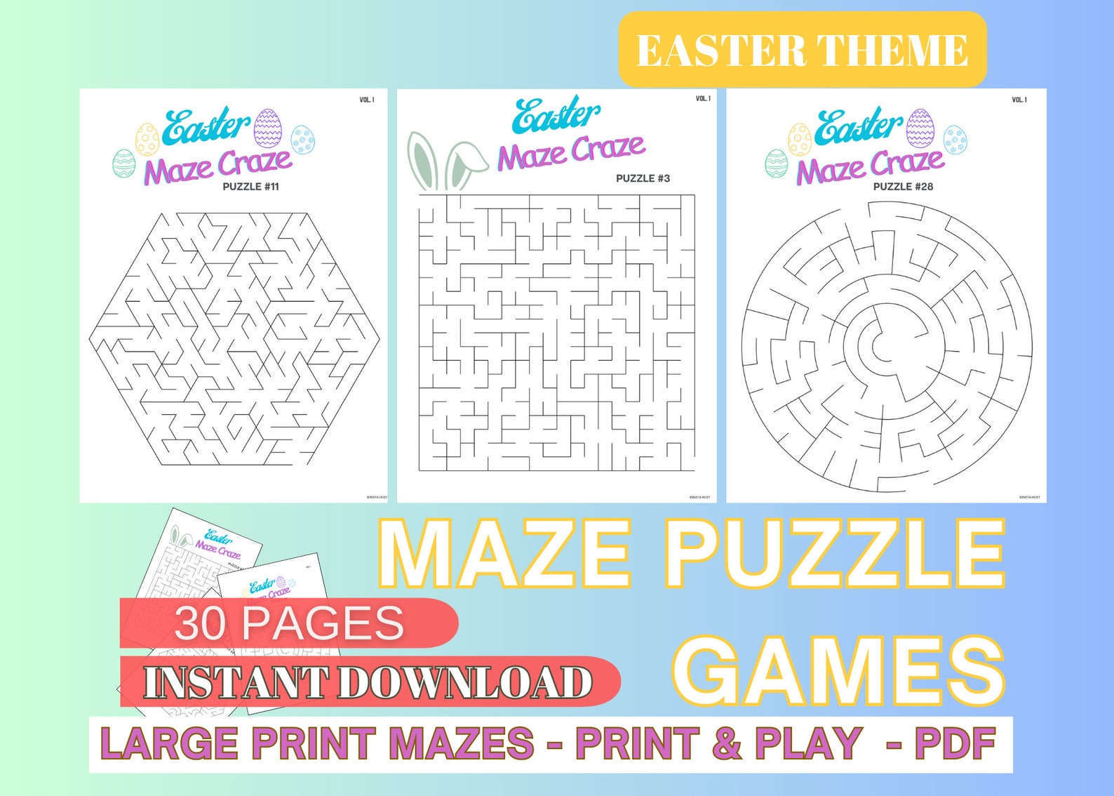 PRINTABLE | 30 Easter Maze Puzzles | Maze Game | Kid Easter Activities ...